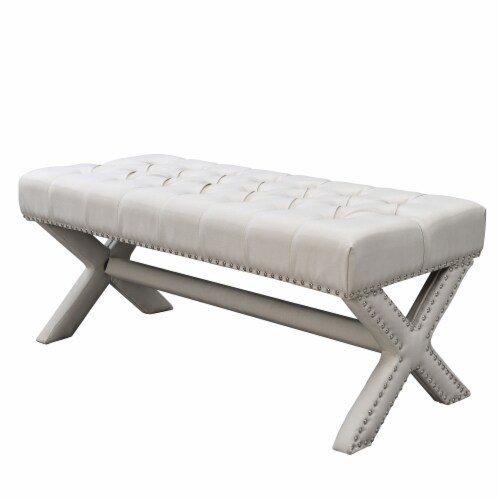 Inspired Home Louis Linen Button Tufted Silver Nailhead Trim X Leg