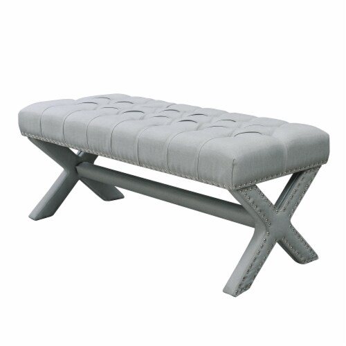Inspired Home Louis Linen Button Tufted Silver Nailhead Trim X Leg