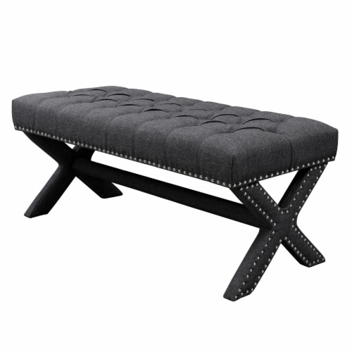 Inspired Home Louis Linen Button Tufted Silver Nailhead Trim X Leg