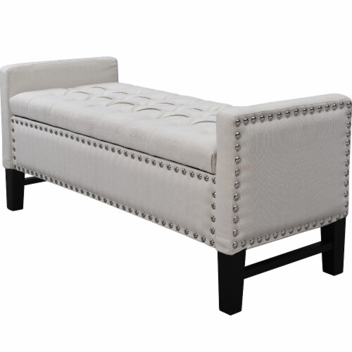 Inspired Home Columbus Linen Button Tufted Storage Bench Cream White 50 L x 19.69 W x 22.05 H Fred Meyer