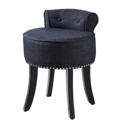 Inspired Home Taylor Linen Vanity Stool With Rolled Back And Nailhead Trim Dark Gray 19 L x 17.9 W x 22.8 H Pick n Save