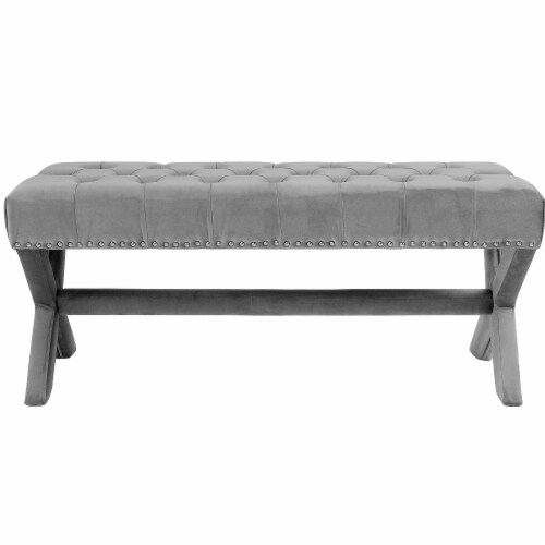 Inspired Home Louis Velvet Button Tufted Silver Nailhead Trim X Leg