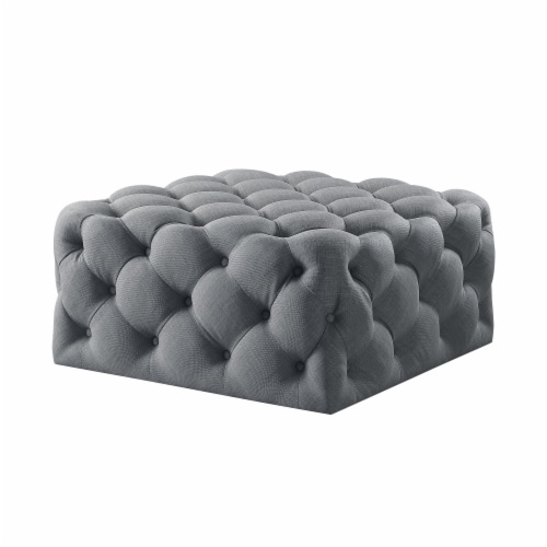 Inspired Home Madeline Linen Allover Tufted Square Cocktail Ottoman