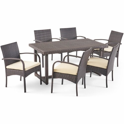 Noble House Harlowe 7 Piece Wicker Patio Dining Set in Brown, 1 - Fry’s ... Noble House Harlowe 7 Piece Wicker Patio Dining Set in Brown, 1 - Fry’s ...