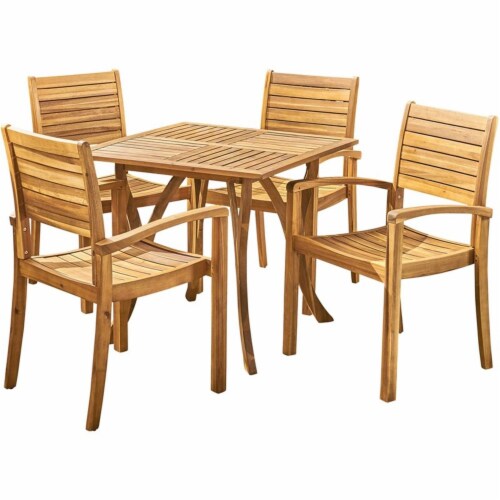 Noble House York 5 Piece Wooden Square Patio Dining Set in Teak, 1 ... Noble House York 5 Piece Wooden Square Patio Dining Set in Teak, 1 ...
