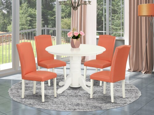 5Pc Rounded 42 Inch Table & Four Parson Chair Color Pink Flamingo, 1 ... 5Pc Rounded 42 Inch Table & Four Parson Chair Color Pink Flamingo, 1 ...