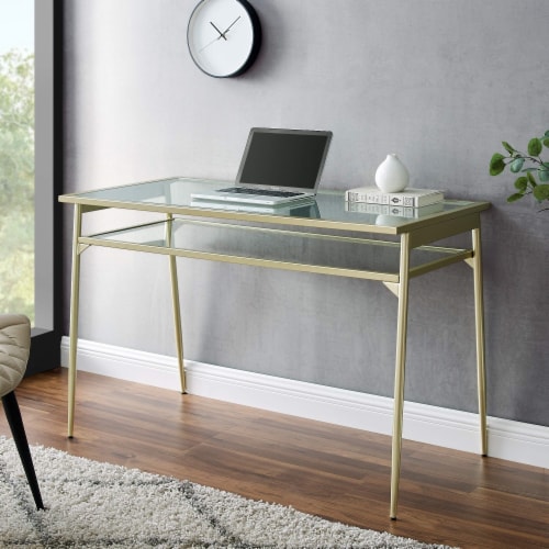 Olivia Contemporary 2 Tier Glass Top Metal Desk 48 Inch Gold 1 Smith s Food and Drug