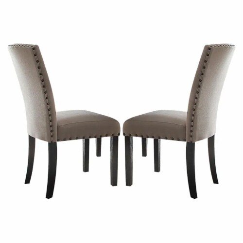 Nailhead Trim Fabric Upholstered Wooden Side Chair Set Of 2 Beige And