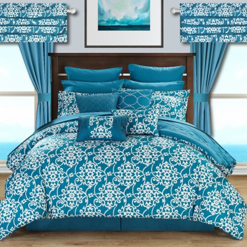Chic Home 24 Piece Hailee Reversible Printed 2 In 1 Look Comforter Set Includes Sheets Teal K king Baker s