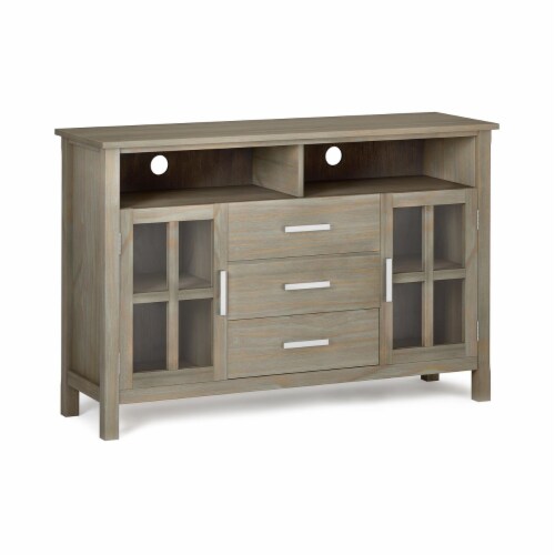Kitchener Tall Tv Stand For Tvs Up To 60 Inches Solid Wood With Glass Doors Distressed Grey Tall Gerbes Super Markets