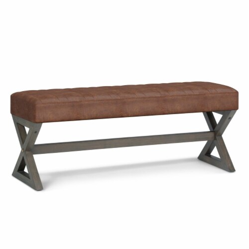 Simpli Home Salinger Ottoman Bench Distressed Vegan Leather 48In Entryway Furniture Taupe Dis 1 City Market