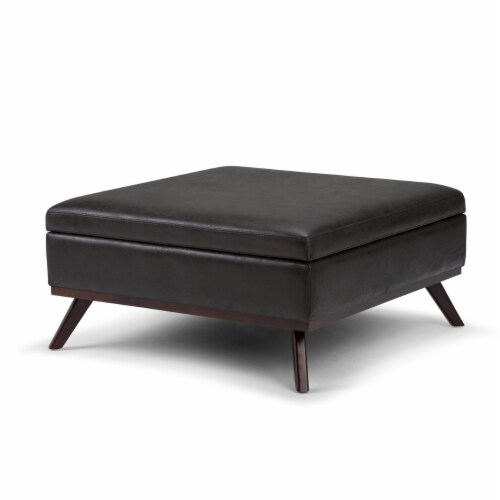 Simpli Home Owen Faux Air Leather Square Coffee Table Ottoman In Black