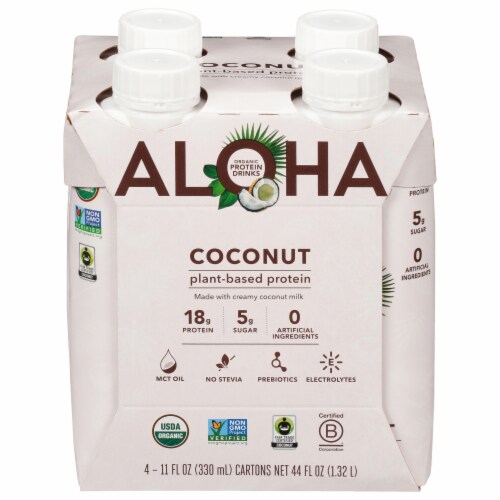 Aloha Organic Coconut Plant Based Protein Drinks 4 Ct 11 Fl Oz