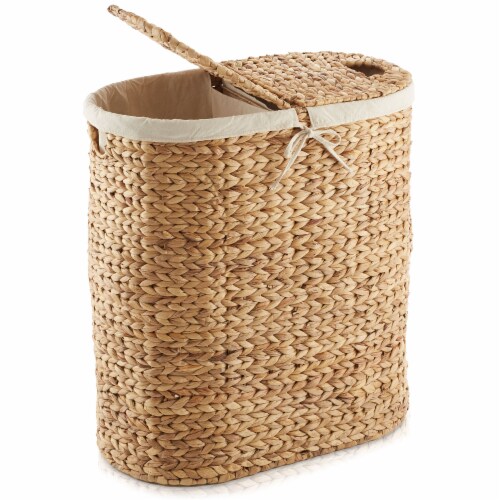 2 Section Oval Laundry Hamper Basket with Lids Liner Bags Natural 1 unit Gerbes Super Markets