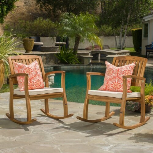 Noble House Selma Teak Acacia Rocking Chair with Cushion (Set of 2), 1 ... Noble House Selma Teak Acacia Rocking Chair with Cushion (Set of 2), 1 ...