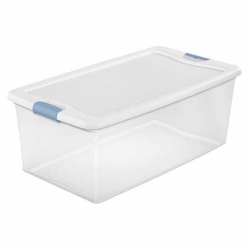 Sterilite 106 Qt Clear Plastic Stackable Storage Bin W White Latch Lid