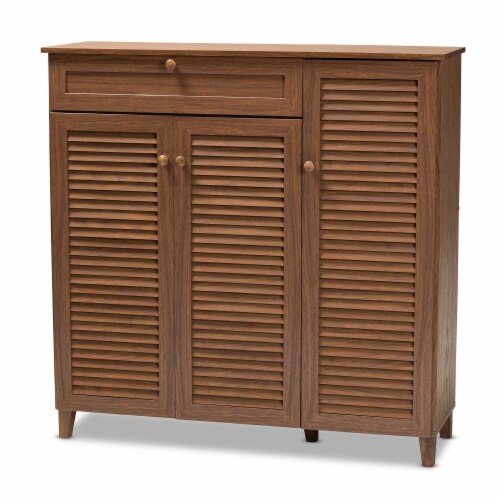Baxton Studio Coolidge Modern Walnut Finished 11 Shelf Wood Shoe Storage Cabinet With Drawer One Size Fry s Food Stores