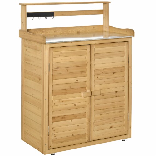Wooden Potting Bench 3 Tier Storage Cabinet Table with Magnetic Latch Foot Pad 1 Unit Pay Less Super Markets