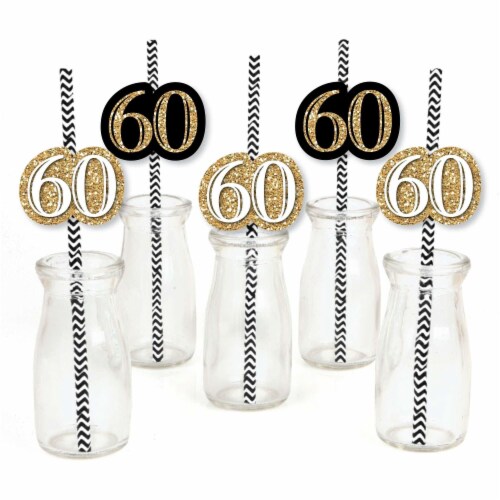 Big Dot Of Happiness Adult 60th Birthday Gold Striped Paper Straw