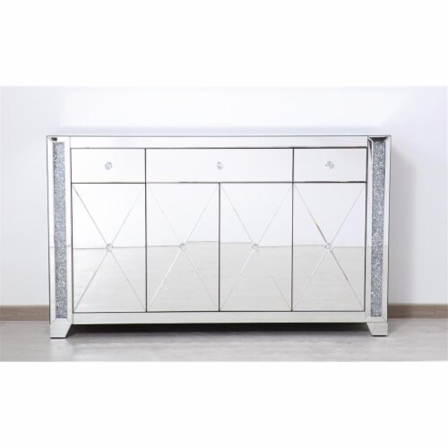 Elegant Decor MF92058 60 in. Modern Silver Crystal Mirrored Credenza 1 QFC