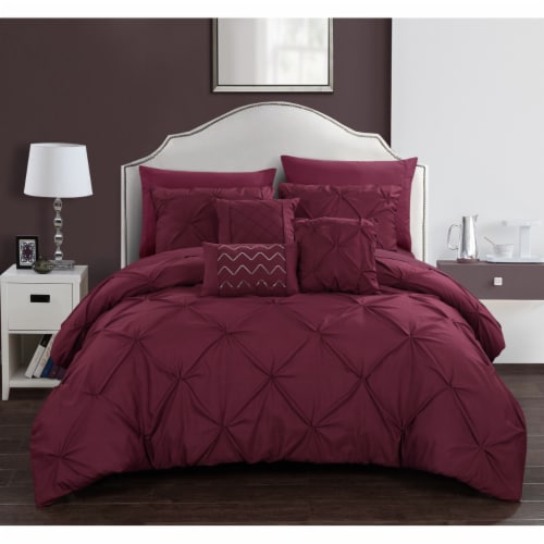 Chic Home Alvatore Pinch Pleated Bed In A Bag Comforter Set Burgundy Twin twin QFC