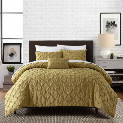 Bradley 4 Piece Comforter Set Diamond Pinch Pleat Mustard Queen Queen