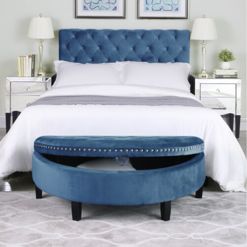 Sarah Half Moon Storage Ottoman Button Tufted Velvet Upholstered Gold