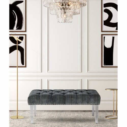 Iconic Home Teresa Bench Tufted Velvet Upholstered Acrylic Legs
