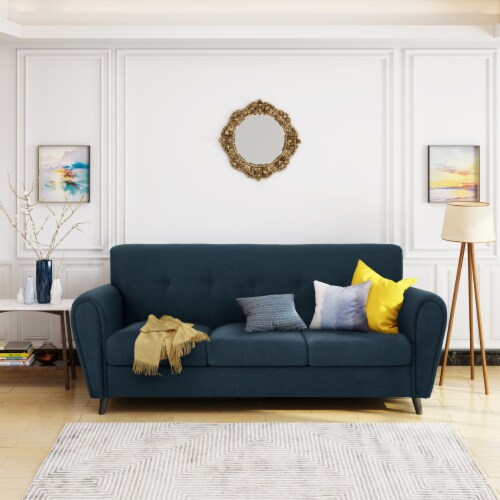 Emily Buttoned Traditional Fabric 3 Seat Sofa Navy Blue 1 unit Mariano s