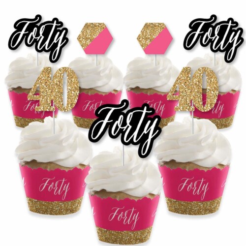 Big Dot Of Happiness Chic 40th Birthday Pink And Gold Cupcake Wrappers