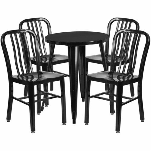 Commercial Grade 24 Round Black Metal Indoor Outdoor Table Set With 4