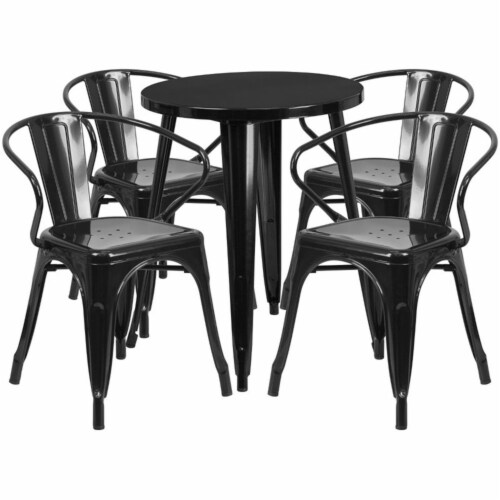 Commercial Grade 24 Round Black Metal Indoor Outdoor Table Set With 4