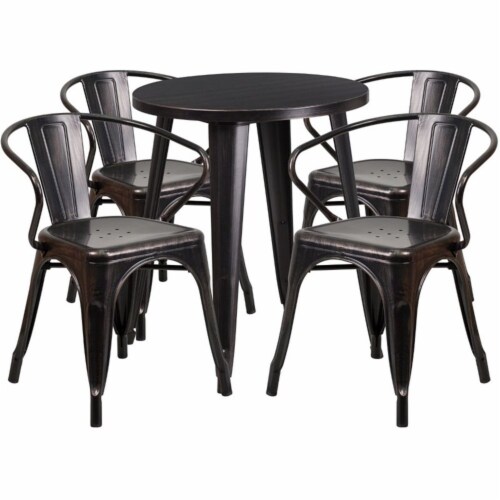 Commercial Grade 24 Round Black Antique Gold Metal Indoor Outdoor Table