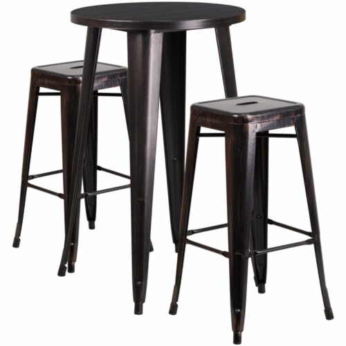 Commercial Grade 24 Round Black Antique Gold Metal Indoor Outdoor Bar