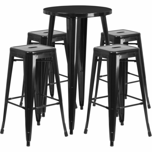 Commercial Grade 24 Round Black Metal Indoor Outdoor Bar Table Set With
