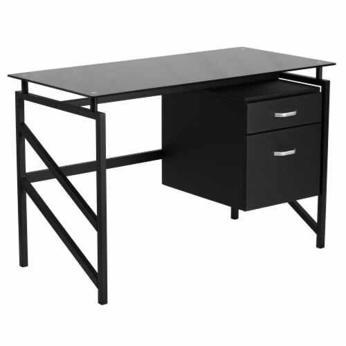 Emma Oliver Glass Desk With Two Drawer Pedestal 225dx46wx30h Kroger