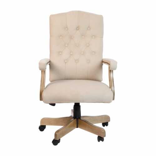 Merrick Lane Cream Suede Upholstery 360 Swivel Office Chair With Driftwood Arms And Base 28 D x 26 W x 43 47 H Kroger
