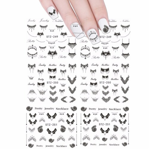 Wrapables 150 Black Necklaces Water Slide Nail Art 6 Sheets Over 150