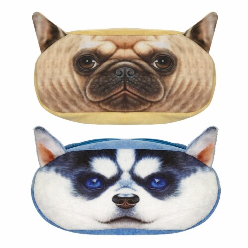 Wrapables Dog Face Zippered Pencil Case Set of 2 Pug Husky 2 Pieces Harris Teeter