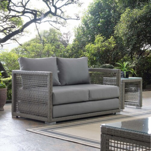 Aura Outdoor Patio Wicker Rattan Loveseat EEI 2924 gray gray 1 unit King Soopers