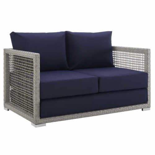 Modway Furniture EEI 2924 GRY NAV Aura Outdoor Patio Wicker Rattan Loveseat Gray Navy 32 x 1 Fred Meyer