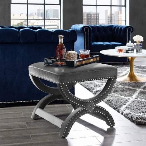 Expound Upholstered Nailhead Trim Velvet Ottoman Gray 1 Kroger