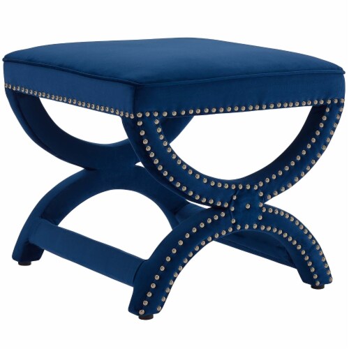 Expound Upholstered Nailhead Trim Velvet Ottoman Navy 1 Harris Teeter