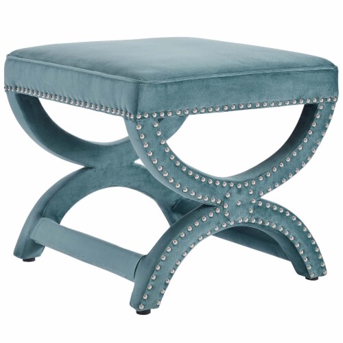 Expound Upholstered Nailhead Trim Velvet Ottoman Sea Blue 1 Kroger