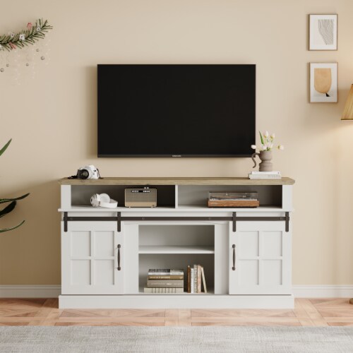 Simplie Fun Striped Mid Century TV Stand with Cable Management and LED Lights 1 count Fred Meyer