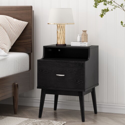 Simplie Fun Mid Century Modern Nightstand with Drawer and Hutch 1 count Baker s