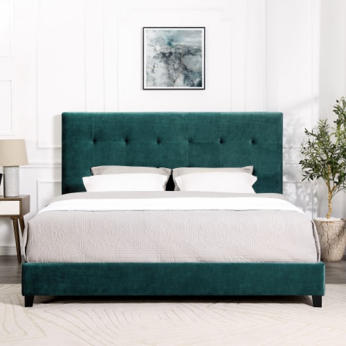 Simplie Fun Bridgevine Home King Size Green Velvet Tufted Upholstered Platform Bed 1 count Fry s Food Stores