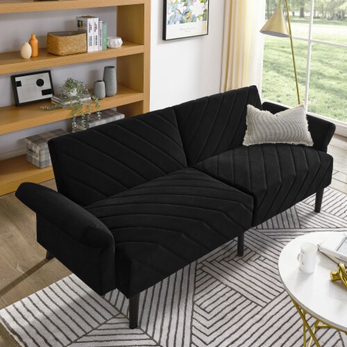Simplie Fun Mid Century Modern Velvet Futon Sofa Bed with Adjustable Back and Armrests 1 count Fred Meyer