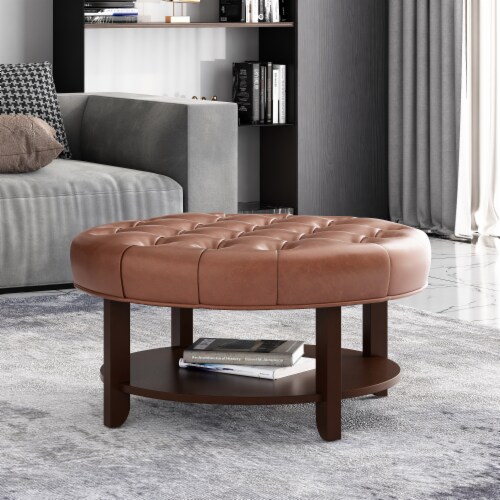 Faux leather tufted ottoman store