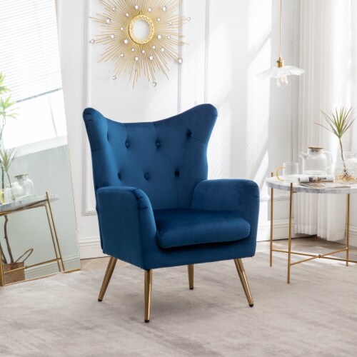 Blue wingback accent chair store